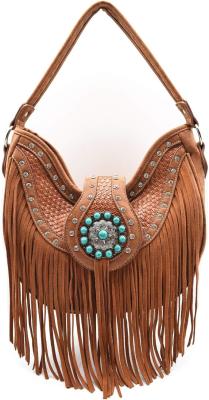Cina STILLO occidentale FRANGE CONCHOS GEM RINESTONE STUDIATO PELLE INTRECCATA BORSA PAESANA BORSA DI MANO DONNE BORSA DELLA SPALLA Set portafogli in vendita
