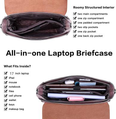 Cina EASEGAVE BRIEFCASE per laptop da 17 pollici da donna, VINTAGE PURPLE SAFFIANO ECO-LEATHER, MULTI-COMPARTMENT, Capacità di peso di 3 libbre in vendita