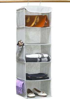 China SIMPLE HOUSEWARE 5 SHELVES HANGING CLOSET ORGANIZER, GRAY for sale