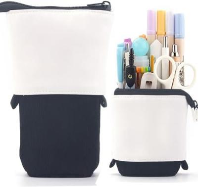 China Telescopic Pencil Bag Pen Holder Stationery Case, PU Corduroy Stand-up Retractable Transformer Bag Colorful Organizer, for sale
