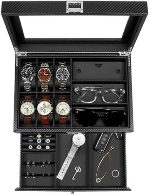 Cina GUKA Watch Box 12 Slot Watch Display Organizer Gioielli in pelle Cassa cassetto Vetro compleanno per uomini Donne, figli marito in vendita