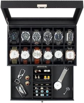 Cina GUKA Watch Box 12 Slot Watch Display Organizer Gioielli in pelle Cassa cassetto Vetro compleanno per uomini Donne, figli marito in vendita
