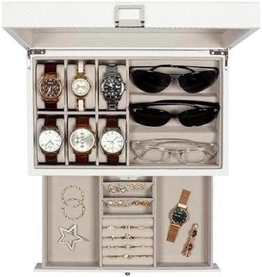 Cina GUKA Watch Box 12 Slot Watch Display Organizer Gioielli in pelle Cassa cassetto Vetro compleanno per uomini Donne, figli marito in vendita