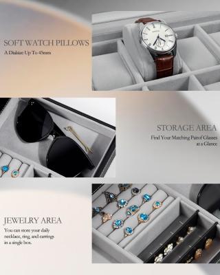 Cina GUKA Watch Box 12 Slot Watch Display Organizer Gioielli in pelle Cassa cassetto Vetro compleanno per uomini Donne, figli marito in vendita