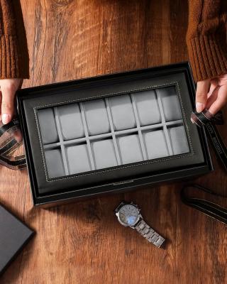Cina GUKA Watch Box 12 Slot Watch Display Organizer Gioielli in pelle Cassa cassetto Vetro compleanno per uomini Donne, figli marito in vendita