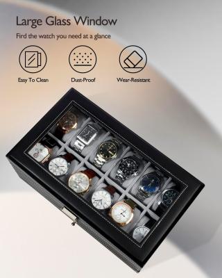 Cina GUKA Watch Box 12 Slot Watch Display Organizer Gioielli in pelle Cassa cassetto Vetro compleanno per uomini Donne, figli marito in vendita