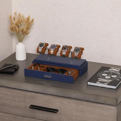 China ROTHWELL Luxury Watch Display Case for 4 Watches – Leather Watch Box with Acrylic Cover and Removable Slide in Cushions for sale