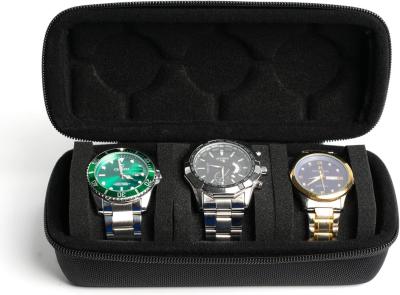 China 3 watch travel case roll, Hard watch carry case roll display storage holder box with soft foam pillows snug fit all size for sale