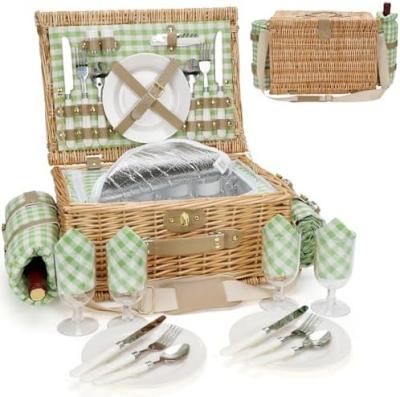 China Wicker Picnic Basket with Lid and Handle Sturdy Woven Body with Washable Lining for Easter,Mother's Day,Outdoor Camping for sale