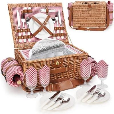China Wicker Picnic Basket with Lid and Handle Sturdy Woven Body with Washable Lining for Easter,Mother's Day,Outdoor Camping for sale