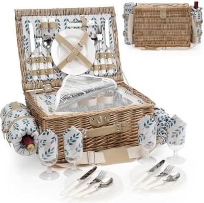 China Wicker Picnic Basket with Lid and Handle Sturdy Woven Body with Washable Lining for Easter,Mother's Day,Outdoor Camping for sale
