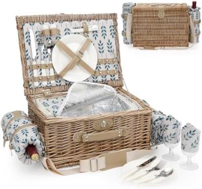 China Wicker Picnic Basket with Lid and Handle Sturdy Woven Body with Washable Lining for Easter,Mother's Day,Outdoor Camping for sale