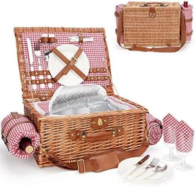 China Wicker Picnic Basket with Lid and Handle Sturdy Woven Body with Washable Lining for Easter,Mother's Day,Outdoor Camping for sale