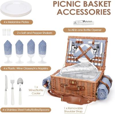 China Wicker Picnic Basket with Lid and Handle Sturdy Woven Body with Washable Lining for Easter,Mother's Day,Outdoor Camping for sale