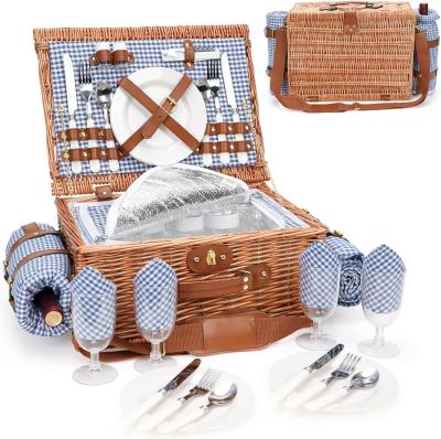 China Wicker Picnic Basket with Lid and Handle Sturdy Woven Body with Washable Lining for Easter,Mother's Day,Outdoor Camping for sale