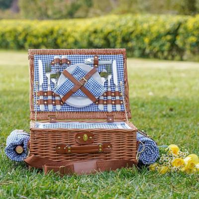 China Wicker Picnic Basket with Lid and Handle Sturdy Woven Body with Washable Lining for Easter,Mother's Day,Outdoor Camping for sale
