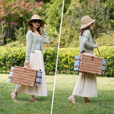 China Wicker Picnic Basket with Lid and Handle Sturdy Woven Body with Washable Lining for Easter,Mother's Day,Outdoor Camping for sale