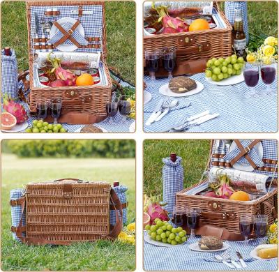 China Wicker Picnic Basket with Lid and Handle Sturdy Woven Body with Washable Lining for Easter,Mother's Day,Outdoor Camping for sale