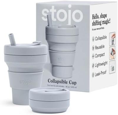 China Collapsible Travel Cup - Sage Green, 12oz / 355ml - Leak-Proof Reusable To-Go Pocket Size Silicone Bottle for sale