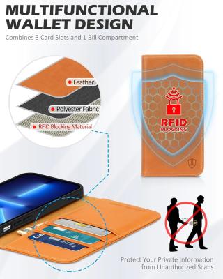 China Leather wallet folding case Magnetic seal RFID blocking card slot holder Fully protected case compatible with iPhone 13 for sale