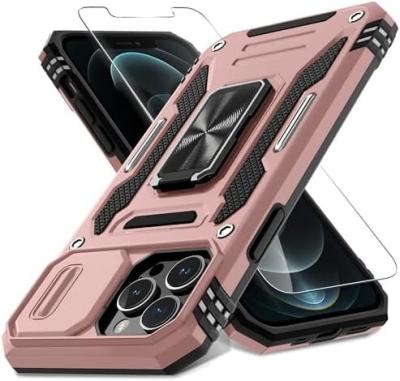 China iPhone 12 Pro Max with Slide Camera Cover+Screen Protector(1 Pack),Rotated Ring Kickstand Military Grade Shockproof for sale
