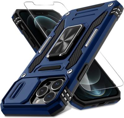 China iPhone 12 Pro Max with Slide Camera Cover+Screen Protector(1 Pack),Rotated Ring Kickstand Military Grade Shockproof for sale