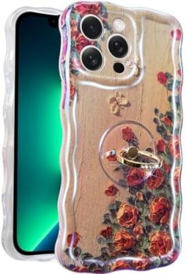 China iPhone 12 Pro Max case Ring, Oil Painting flower Colorful retro flower cute curly wave frame Women's Girl phone case for sale