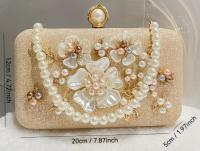 China Elegant Floral Embellished Clutch Evening Handbag Red Gold Polyester Lining Detachable Chain Strap for sale