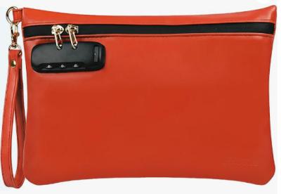 China PU Leather Smell Proof Bag with Combination Lock Handy Cosmetic Bag with Handle Travel Money Cash Bag, Bank Pouch with Zipper. for sale