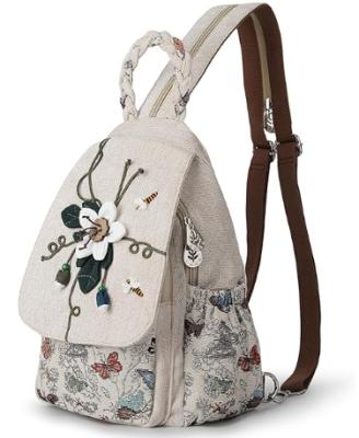 China Lady's Convertible Sling Bag, Hand Craft Artisan Purse, Beautiful Canvas Premium Casual Day Mini Backpack for Women (Two Grapes) for sale