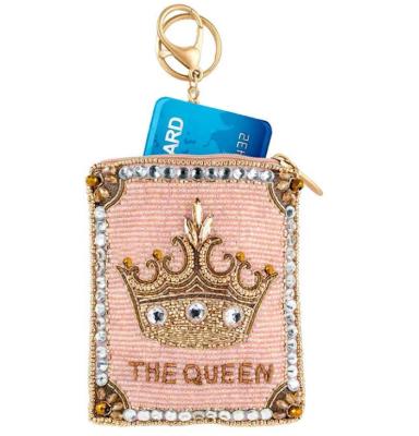 China Crowned Jewel Coin Purse Soft pink beaded coin bag with glittering gold crown zipper closure easy open trigger hook key ring and credit card fitting compact design for sale