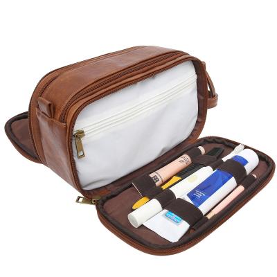 China Bathroom Men PU Leather Toiletry Wash Bag Travel Shaving Dopp Kit Water Resistant for sale