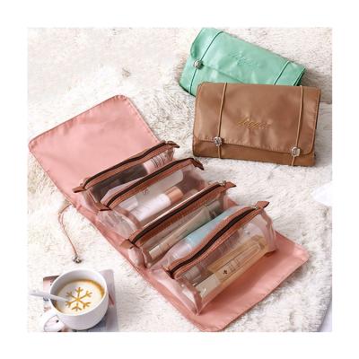 China Four In One Mesh Folding Makeup Wash Bag Travel Portable Makeup Brush Storage for sale