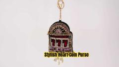 View Heart Burst Coin Purse Key ring and easy open trigger hook Beaded coin small bags Demo