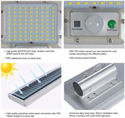 Cina Controllo a distanza Controllo di luce Sensore radar LED a energia solare Luci stradali IP65 impermeabile in vendita