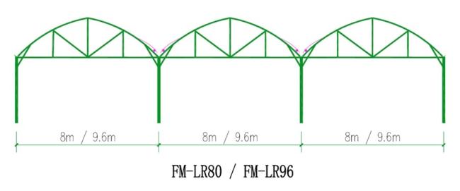 Multi-Span Greenhouse with rolling up roof vents