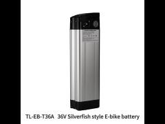 36V 13ah 468 Wh Silver Fish Ebike Battery Top Discharge RCA Charging Port