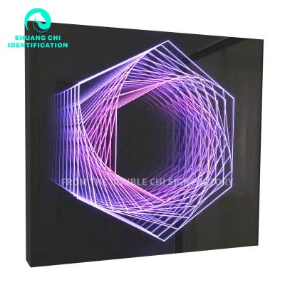 Cina Adapter Alimentato Hd Tempered Glass Sfondo Led Light Box Specchio Infinito 3d Segno Neon a Led su misura in vendita