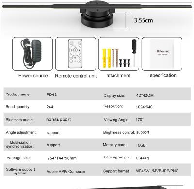 Cina Ventilatore di ologrammi 3D con alto rapporto di contrasto 1.692MM e tensione di ingresso 100-240W/AC 50/60HZ in vendita