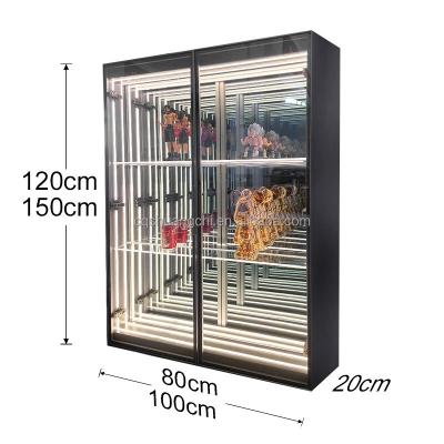 China Gepersonaliseerd Home Wine Cabinet Model Decoratieve opslag Wand Hangende Abyss Spiegel Verlichting Glaskast Te koop
