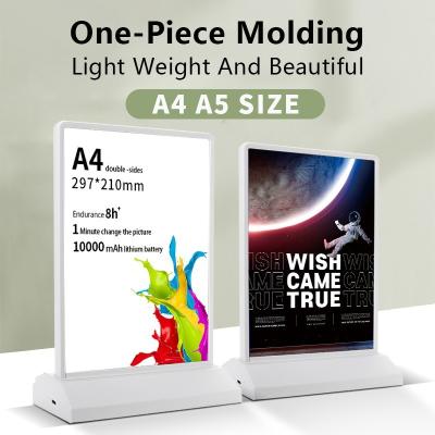 Cina Rechargeable A4 / A5 Acrilico lampeggiante Led Tavolo Menù Ristorante Cartone Display Holder Stand in vendita