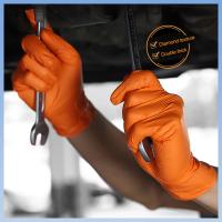 China Orange Diamond Pattern Nitrile Gloves 100 Pcs Box Heavy Duty 6 Mil Puncture Resistant for sale