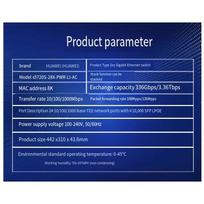 China Gigabit Ethernet POE Optical Switch S5720-28X-PWR-LI-AC 24 Port 4 SFP 10/100/1000Mbps for sale