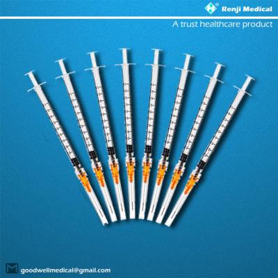 Китай Потребляемые вещества MSDS устранимые медицинские, шприц замка 25G 1ml Luer с иглой продается