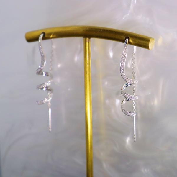 Quality Customized 18K Gold Spiral Drop Diamond Earrings Fine Jewelry for Anniversary for sale