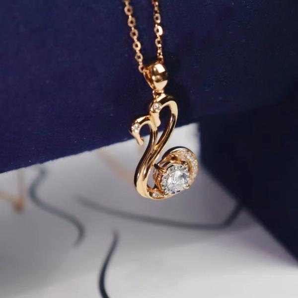 Quality High Quality 18K Gold Swan Pendant Necklace 1CT Lab Grown Diamond Inlay Fashion for sale