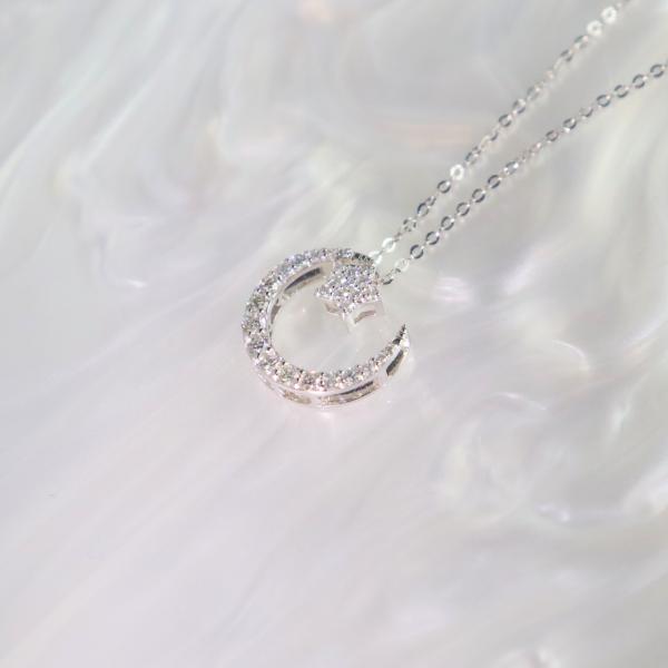 Quality Romantic 18K Gold Crescent Moon Star Lab-Grown Diamond Necklace Wholesale for for sale