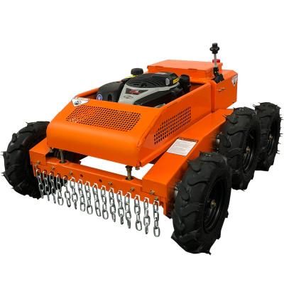 China 6 Wheel Wireless Electric Large Remote Control Lawn Mower For Slopes Flail Brush Blade for sale