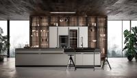 Quality Customized Stylish Kitchen Cabinet Modern Glass Winecase With Bar Table for sale