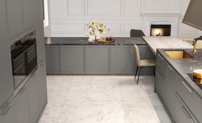 China Custom Modern Modular Melamine Kitchen Cabinet with island Matt Quartz Gray Lacquered Wooden Kitchen Cabinets for sale